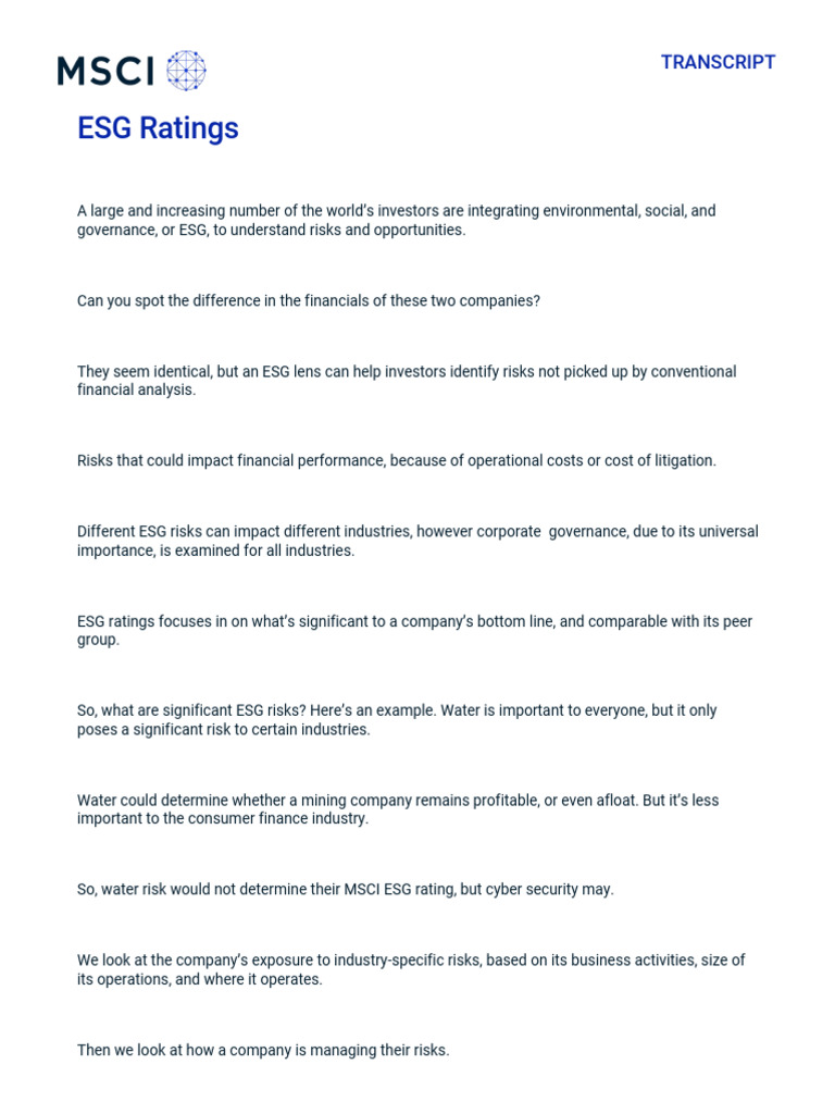 ESG Ratings Transcript | PDF | Msci | Investing