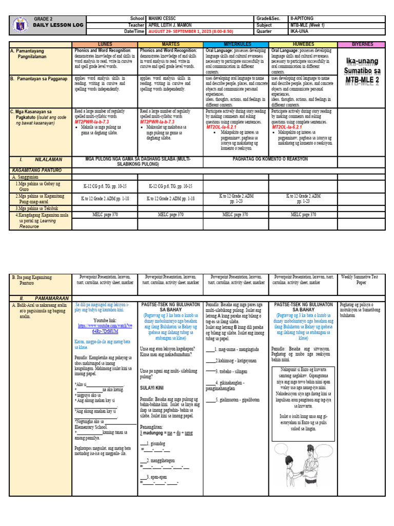 Q1 DLL MTB2 Week-1 | PDF