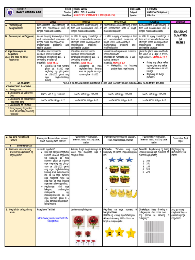 Q1 DLL Math2 Week-1 | PDF