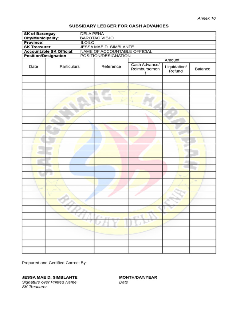 Cash Advances Ledger for SK Dela Pena | PDF