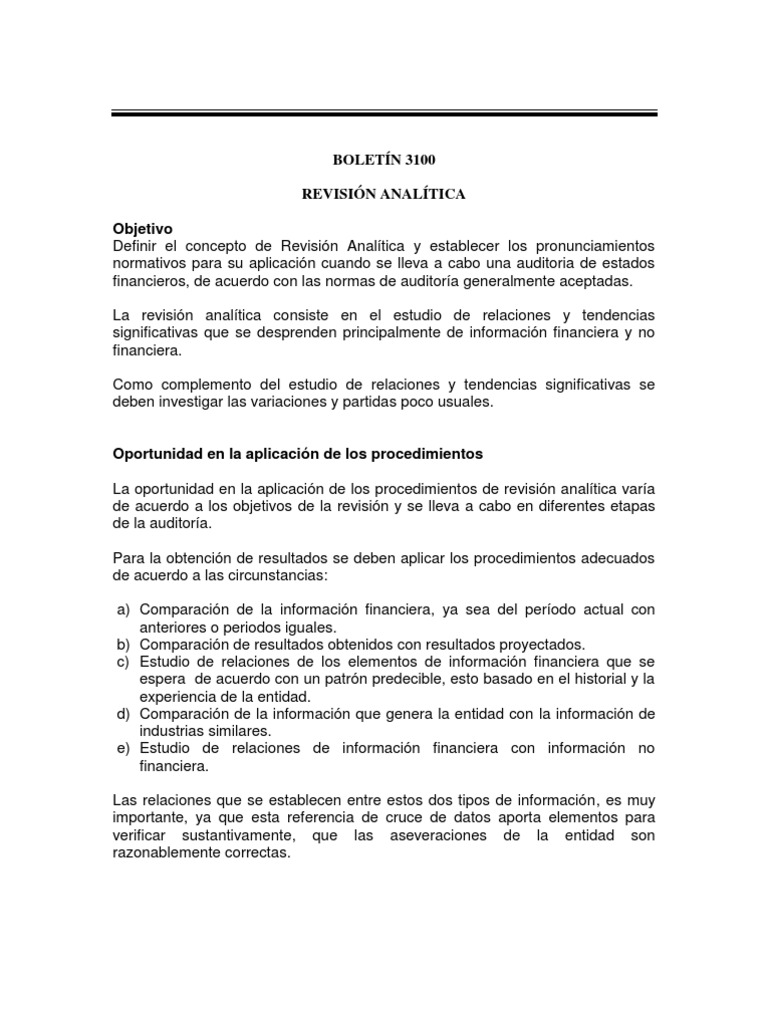 Boletin 3100 Revision Analitica | PDF | Auditoría financiera | Contralor
