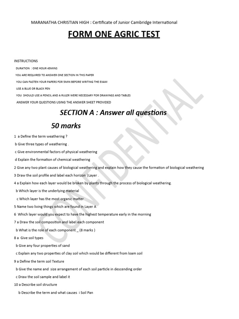 Agric Test Form One | PDF | Soil | Fertilizer