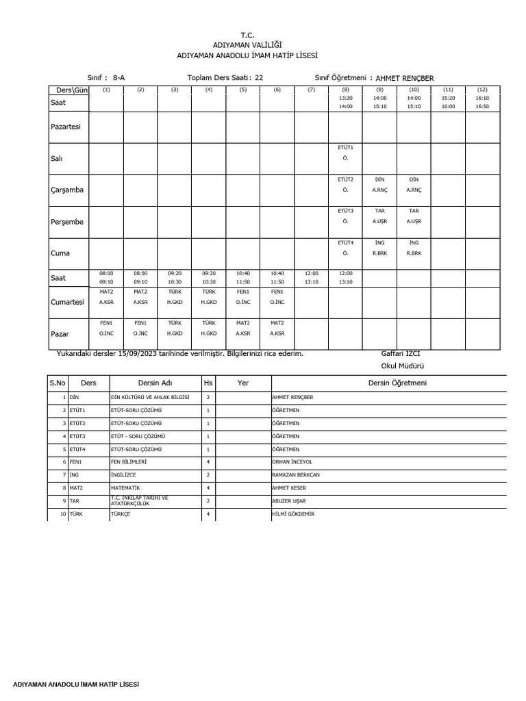 SnfProgram Dershanem DYK 2023 2024 | PDF
