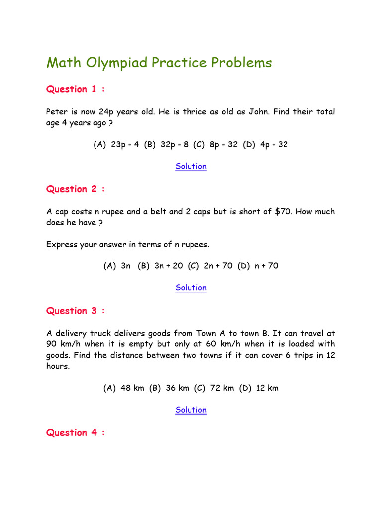 Math Olympiad Practice Problems - 6th Grade | PDF | Area | Mathematics