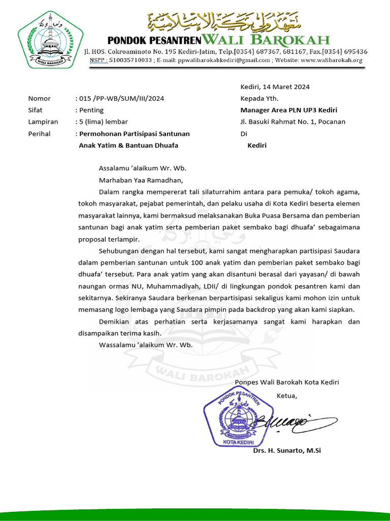 Lebaran PPWB 2024 - Wali Barokah - Buka Puasa Bersama Proposal PLN | PDF