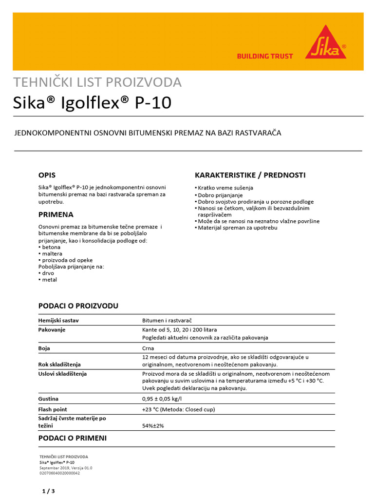 Appendix 2 - Data Sheet Sika® Igolflex® P-10 | PDF