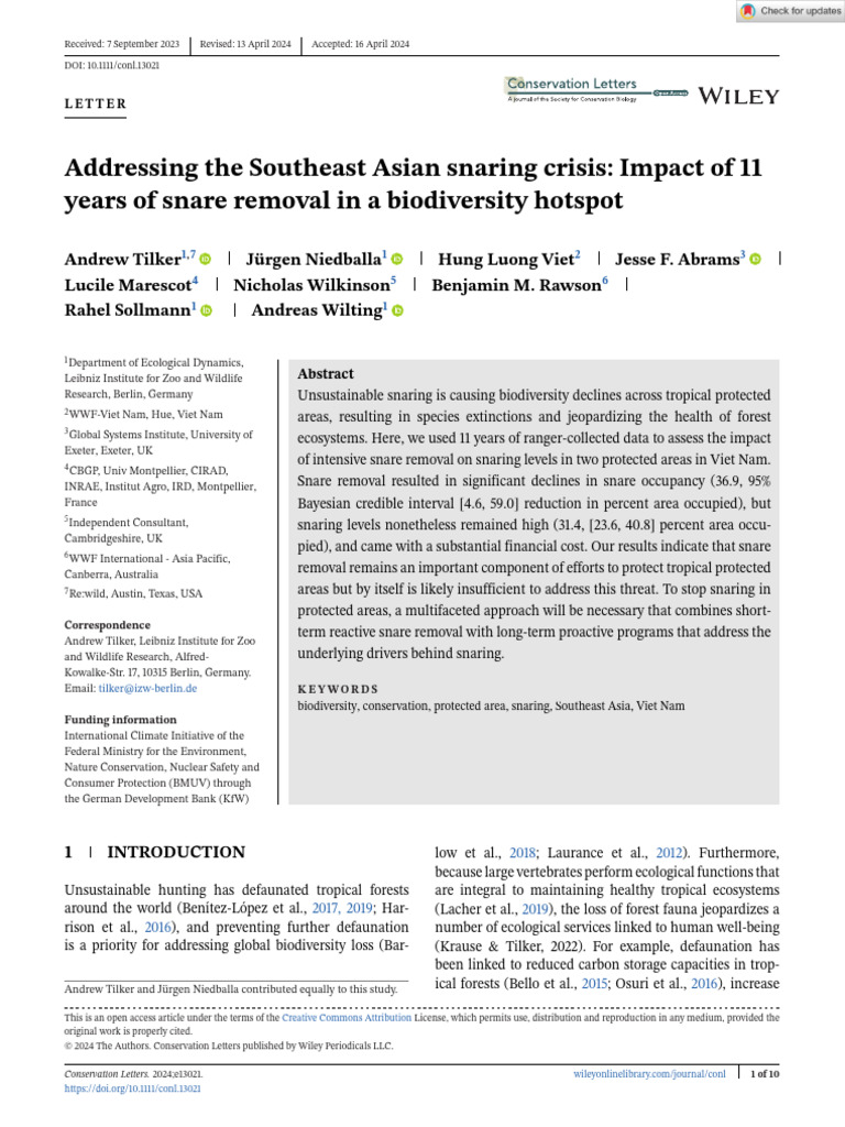 Conservation Letters - 2024 - Tilker - Addressing The Southeast Asian ...