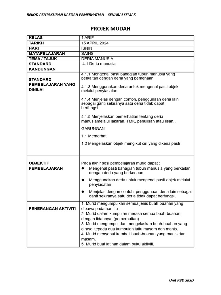 LAPORAN PROJEK - Deria Rasa 1 Arif | PDF