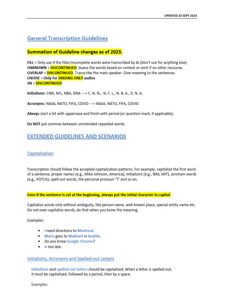 General Transcription Guidelines English Sept2023 | PDF | Acronym ...