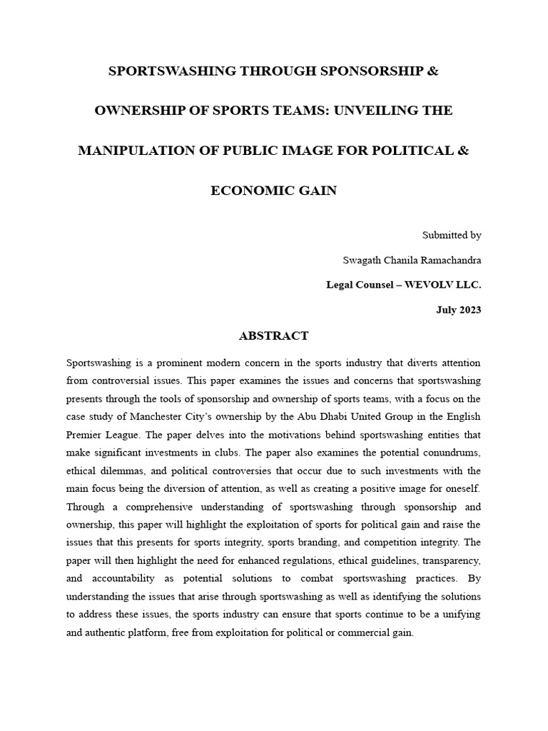 Sportswashing Paper | PDF | Reputation | Integrity