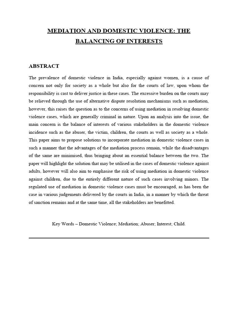 Mediation and Domestic Violence: The Balancing of Interests | PDF ...