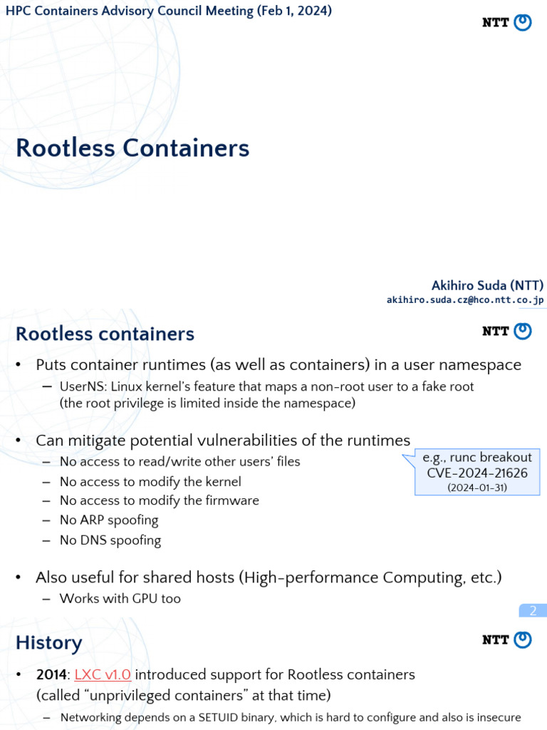 WHITEPAPER - 20240201 (HPC Containers) Rootless Containers | PDF | Computer Network | Kernel ...