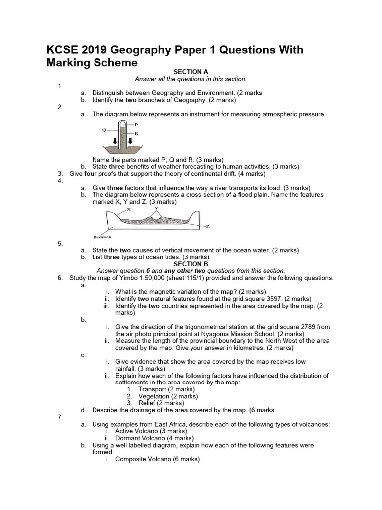 KCSE 2019 Geography Paper 1 Questions With Marking Scheme | PDF | Soil ...