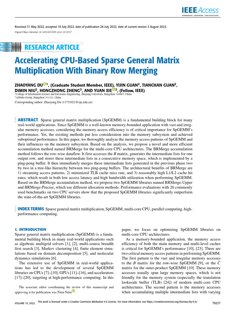 Accelerating CPU-Based Sparse General Matrix Multiplication With Binary Row Merging | PDF | Cpu ...
