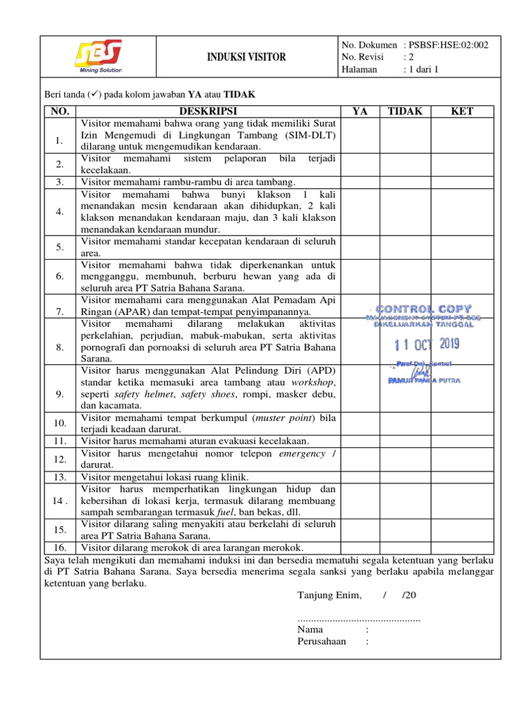 PSBSF - HSE.02-002. Induksi Visitor | PDF