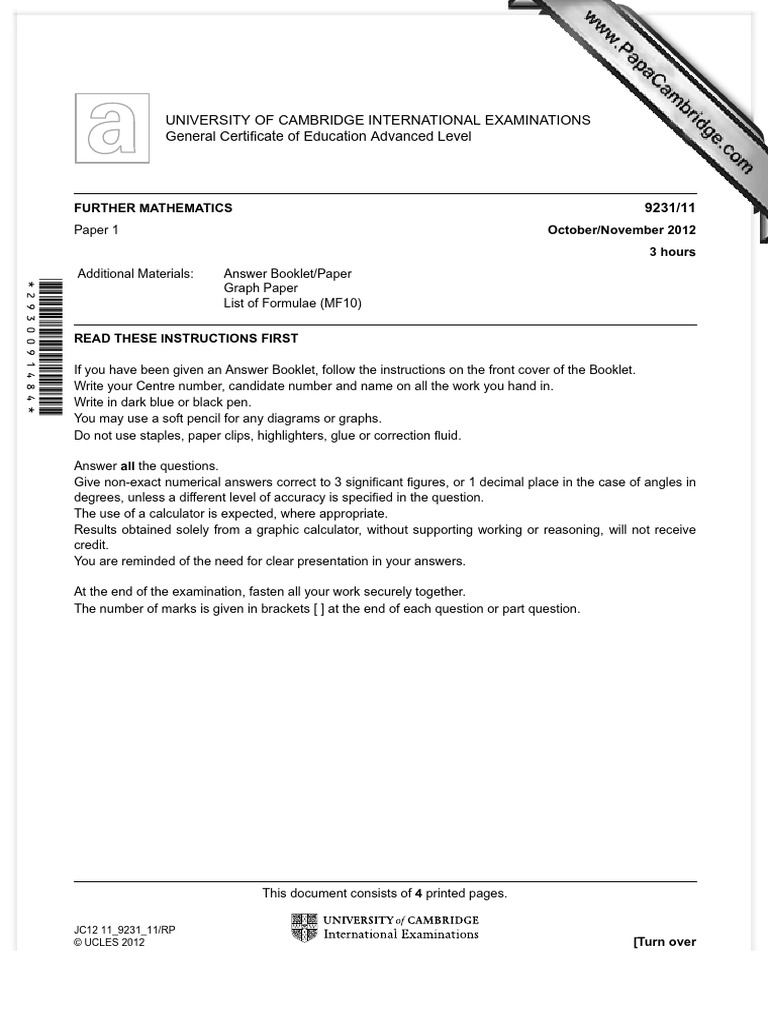 University of Cambridge International Examinations General Certificate of Education Advanced ...