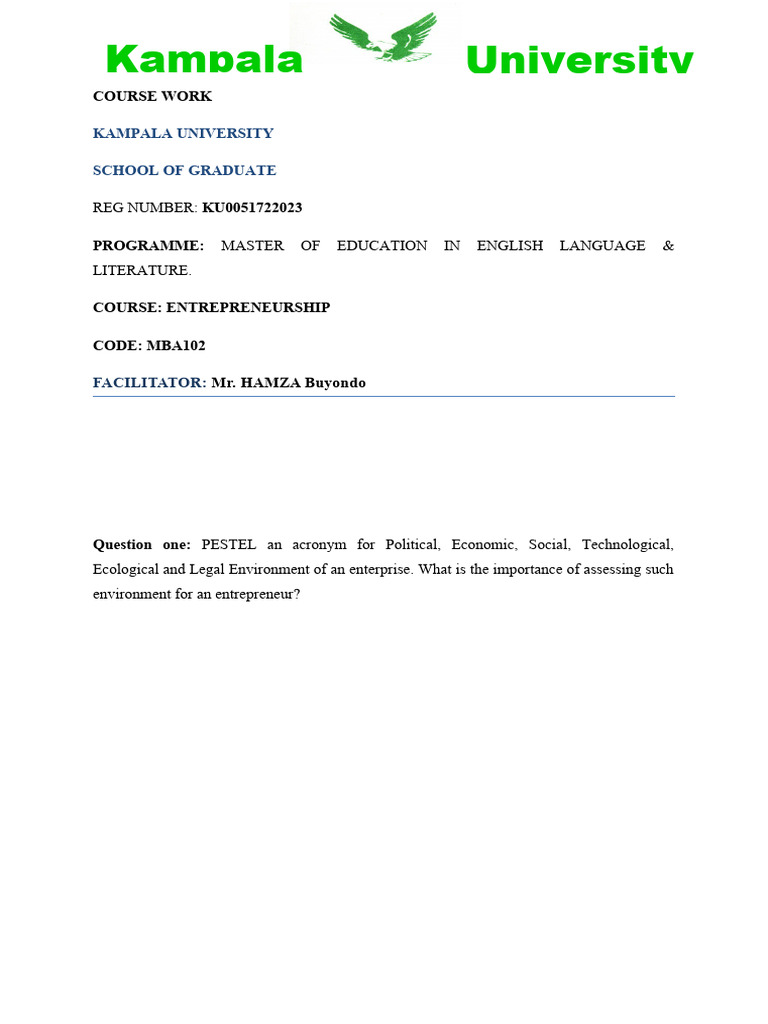 Entrepreneurship Course Work by Ku0051722023 | PDF | Consumption ...