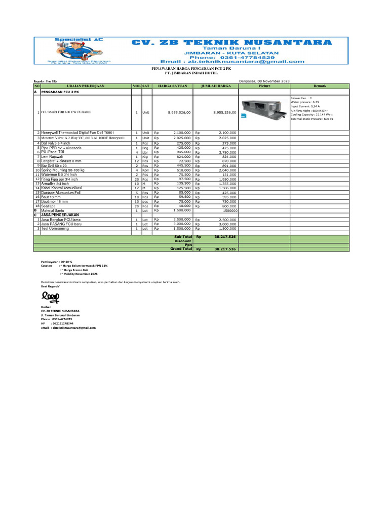 ZB Teknik - Penawaran Pengadaan Fcu 2 PK Intercone | PDF