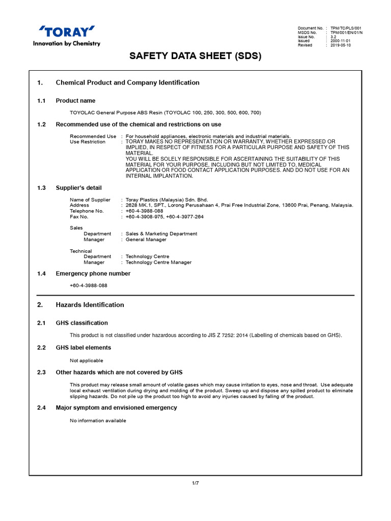 Abs Toyolac (100, 250, 300, 500, 600, 700) | PDF | Dust | Fires