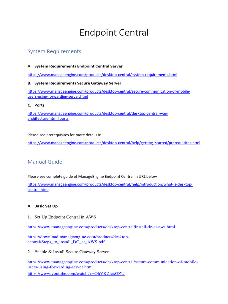 Endpoint Central Prereq Guide | PDF | Server (Computing) | Computing