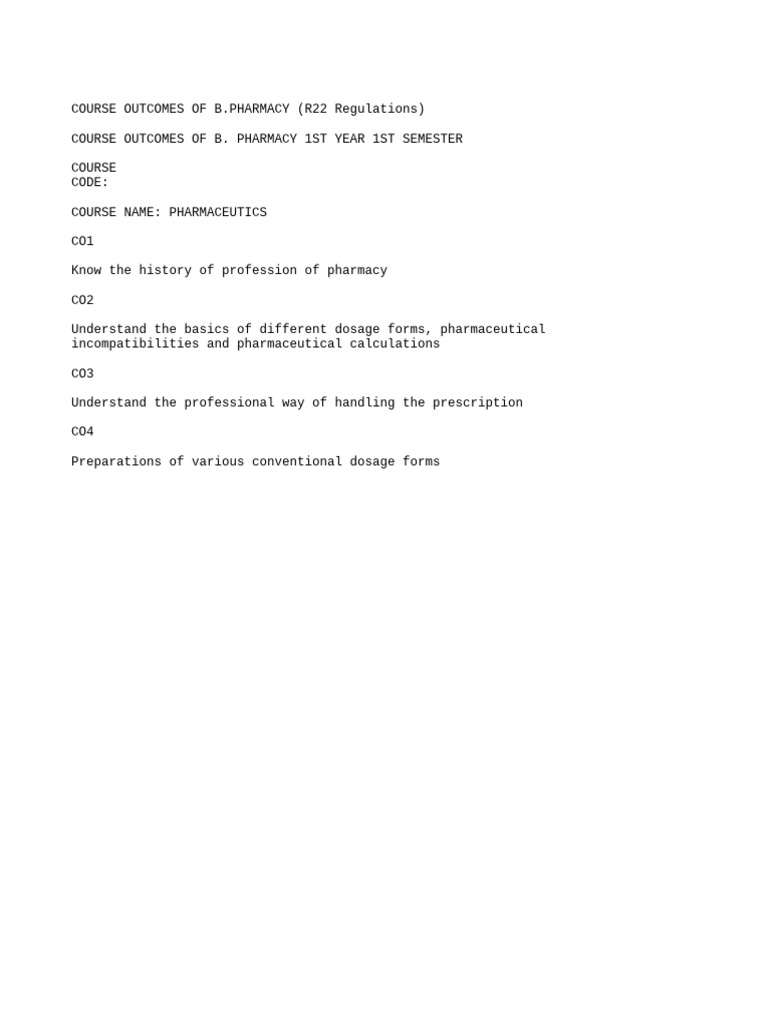 Course Outcomes | PDF