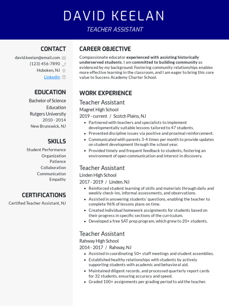 Teacher Assistant Resume Example | PDF | Teachers | Education Theory