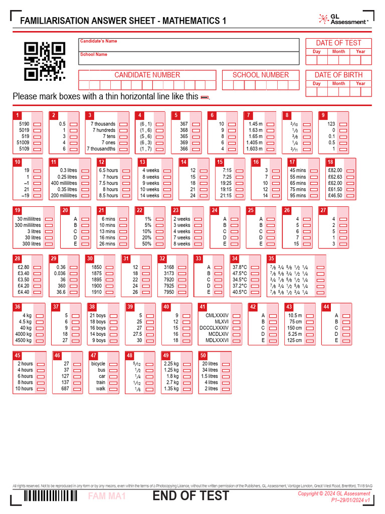 Maths 1 Answer Sheet | PDF | Litre | Notation