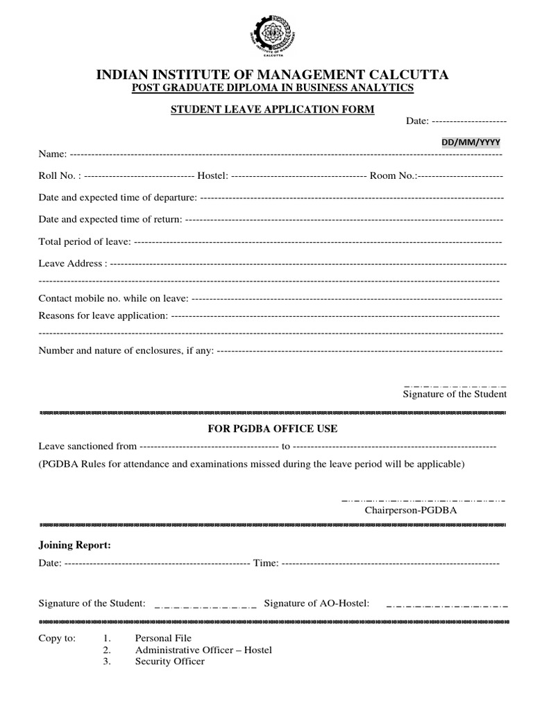 PGDBA - Student Leave Application Form | PDF