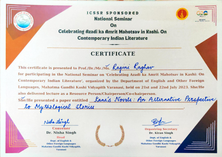 Ms. Ragini Raghav E-Certificate | PDF