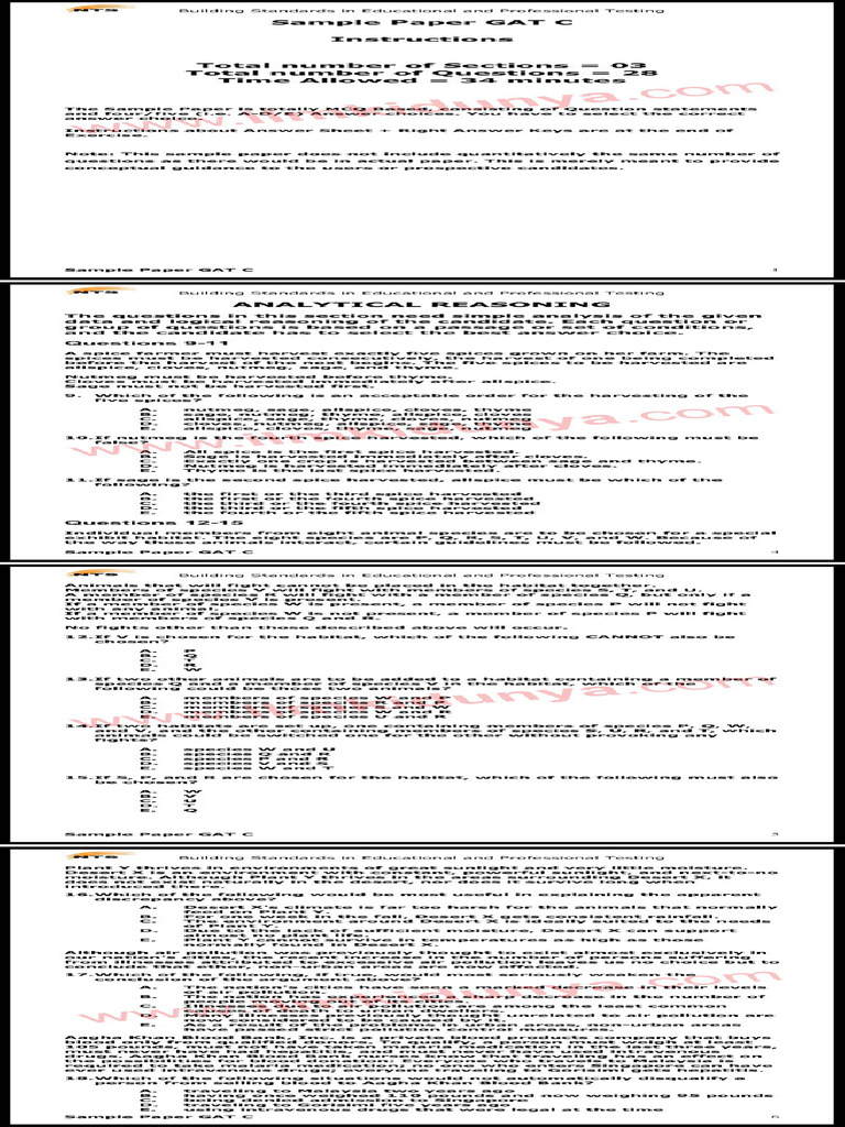 NTS Sample Papers Past Papers GAT C Analytical Reasoning | PDF