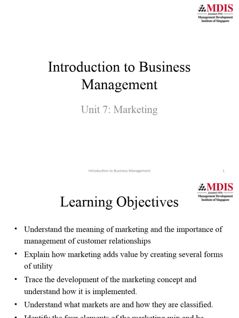 Unit 7 - Introduction to Business Management | PDF | Marketing | Pricing