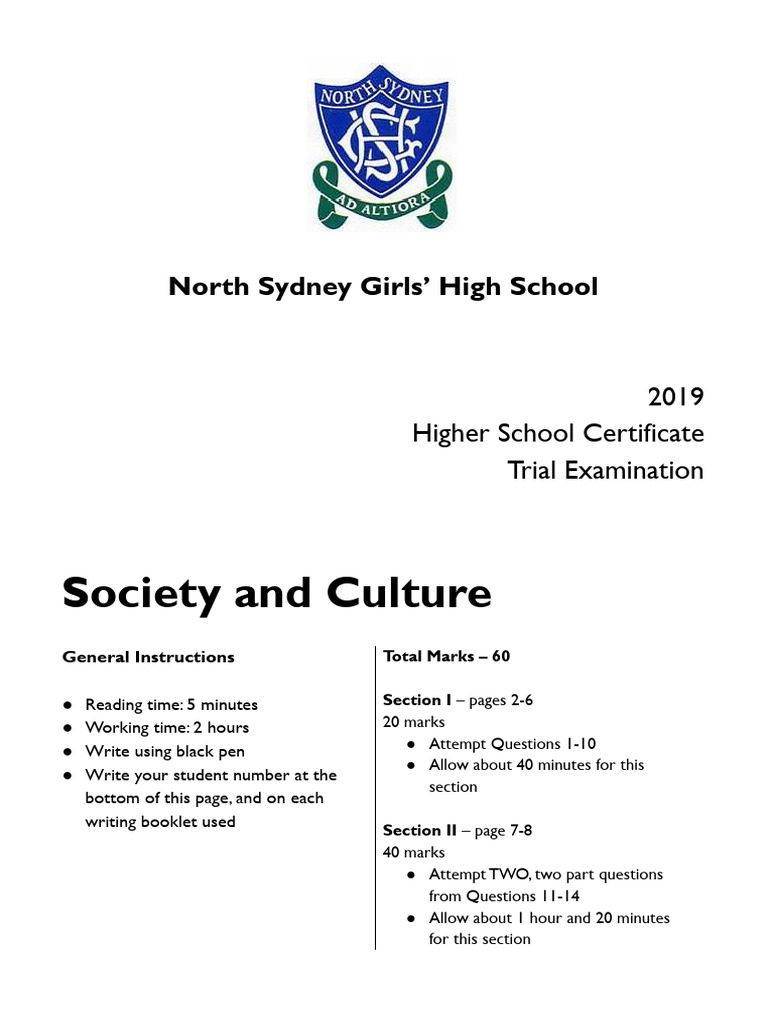 North Sydney Girls' HSC Society Exam 2019 | PDF | Marriage | Gender