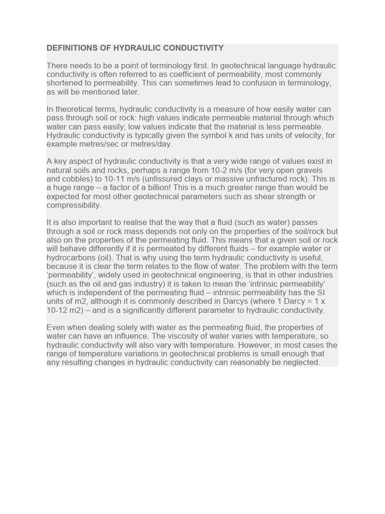 Definitions of Hydraulic Conductivity | PDF | Science & Mathematics