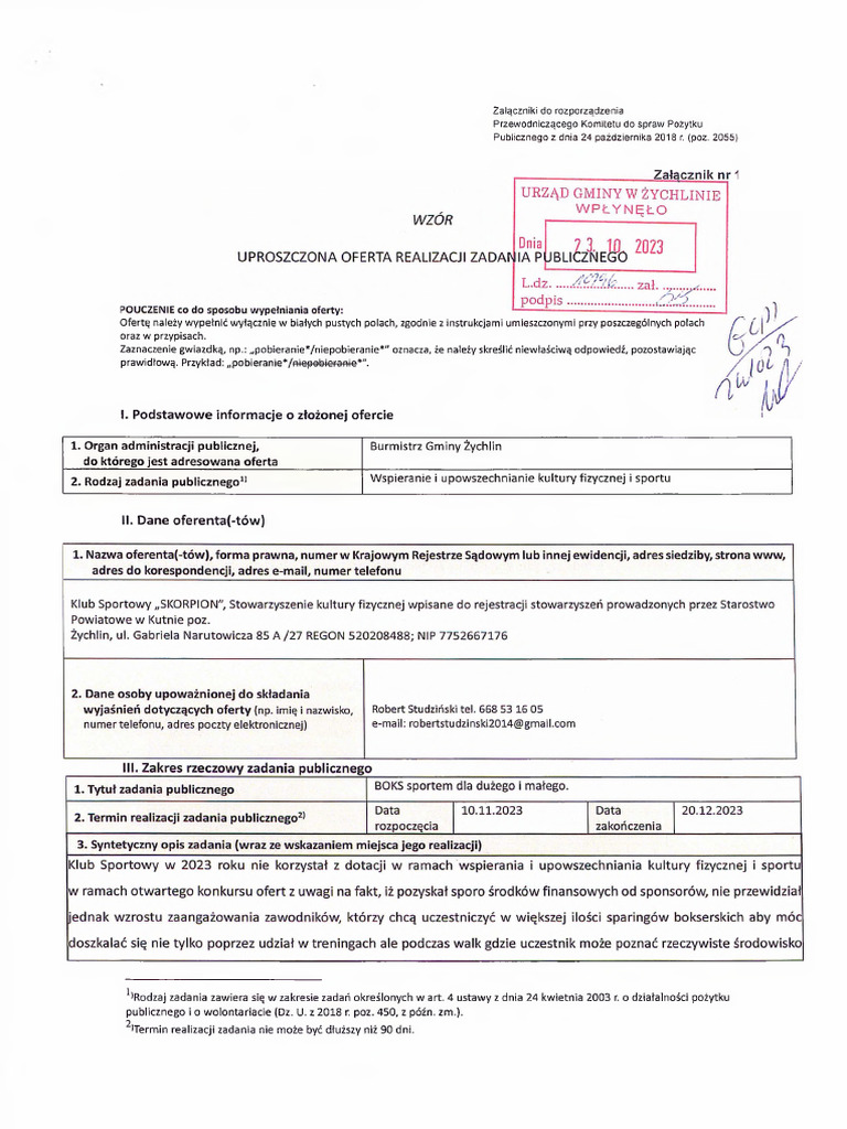 Uproszczona Ofera Realizacji Zadania Publicznego | PDF