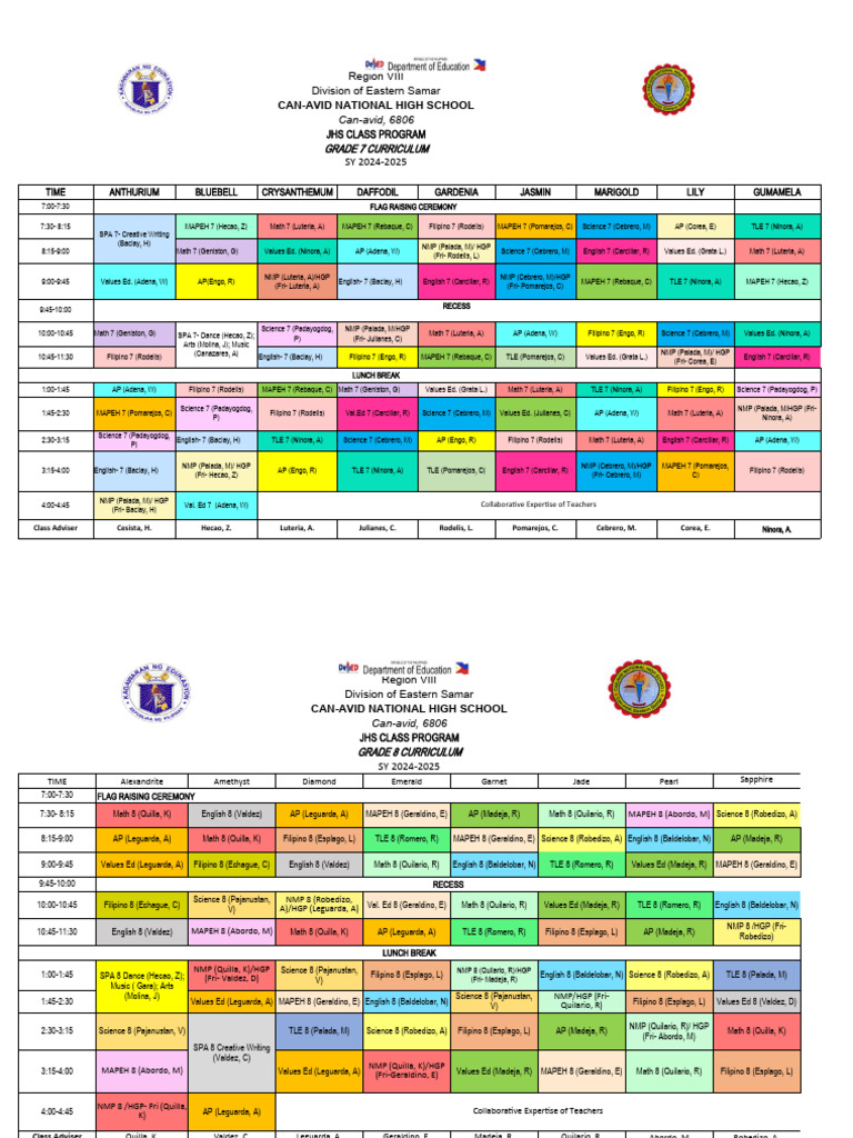 JHS Class Program Schedule 2024-2025 | PDF | Gemstone