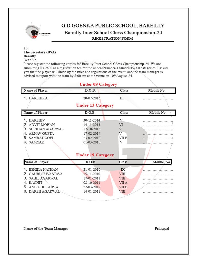Bareilly Inter School Chess Championship 2024 | PDF