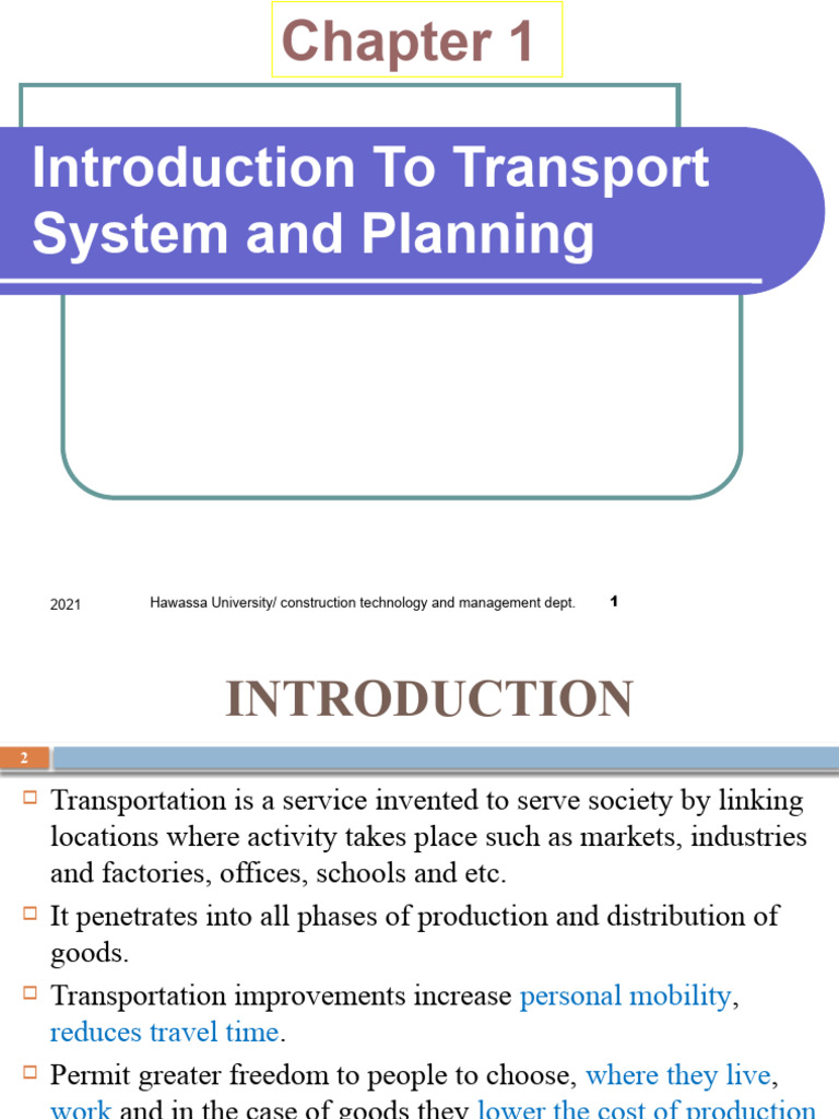 Chapter 1 Introduction To Transport System and Planning | PDF | Transport | Feasibility Study