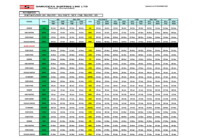 Nci Service Port Rotation: Sin - PKG (WP) - Nsa (Nsict) - Mun - CMB ...