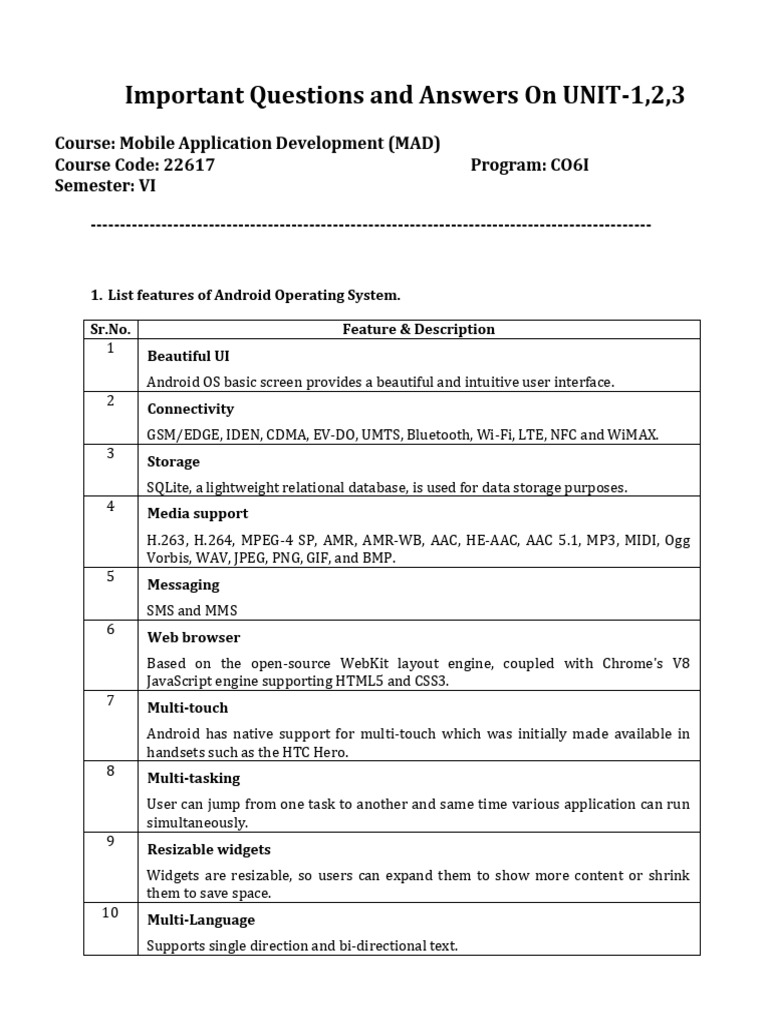 MAD MSBTE Important Questions and Answers | PDF | Android (Operating ...