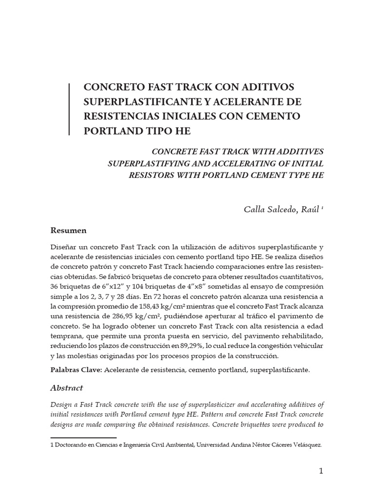 Concreto Fast Track Con Aditivossuperplastificante y Acelerante ...