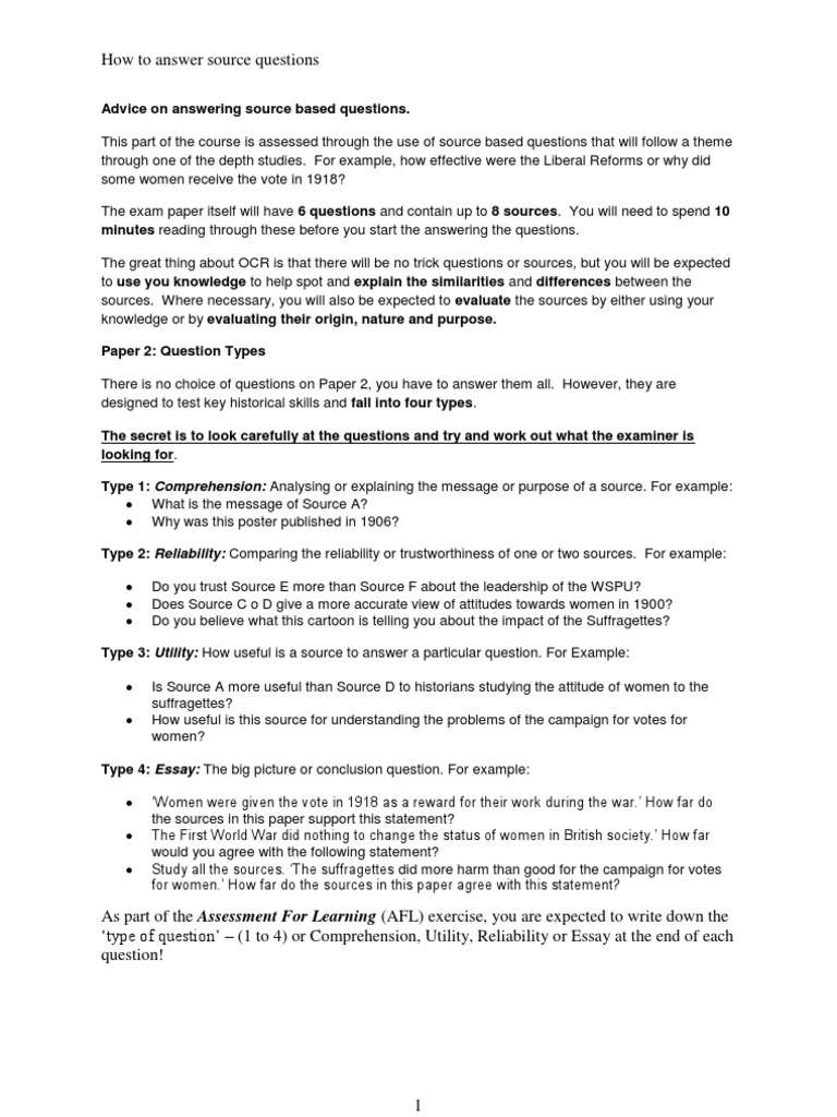 Advice On Answering Source Based Questions | PDF | Question | Test ...