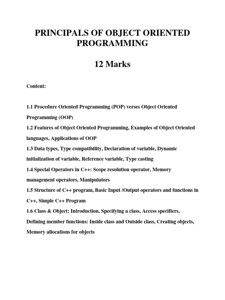1principals Of Object Oriented Programming Pdf Pointer Computer 