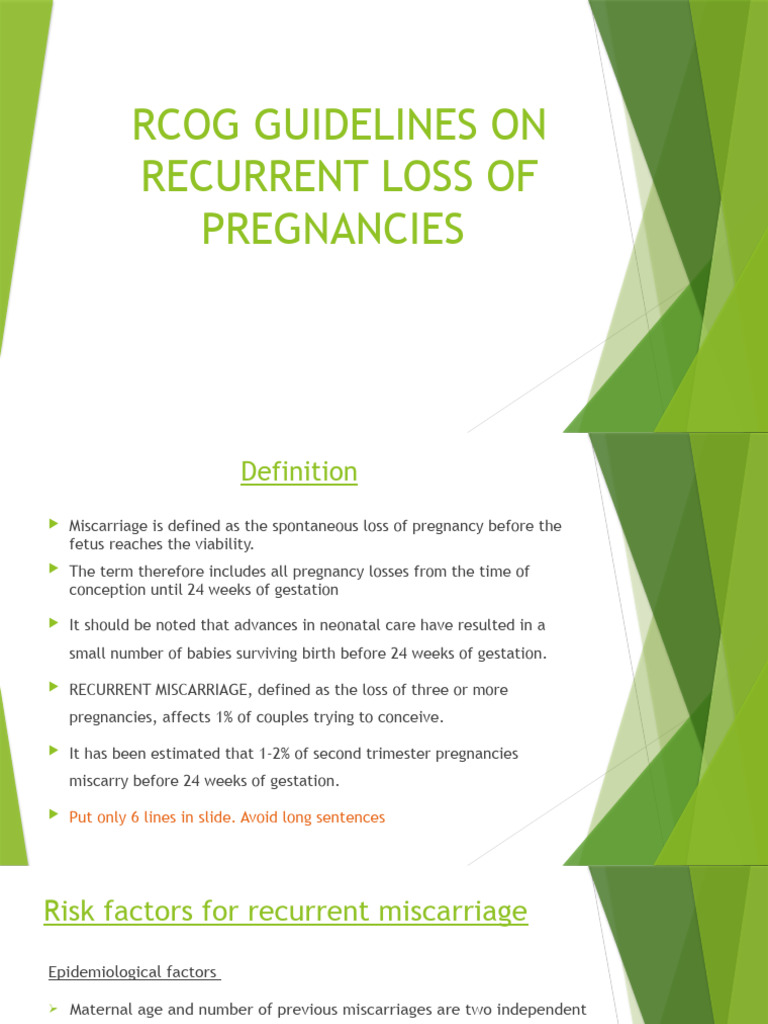 Rcog Guidelines on Recurrent Loss of Pregnancies (2) | PDF ...