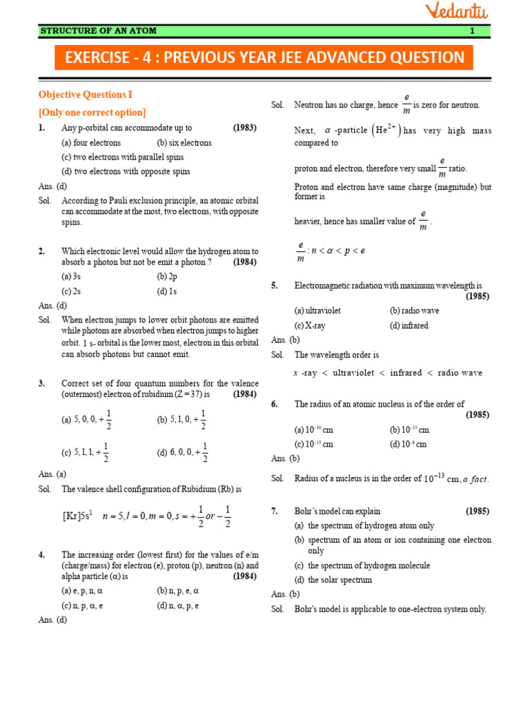 Structure of An Atom (Ex-4) | PDF | Electron | Atomic Orbital