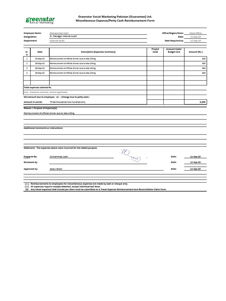 Petty Cash Reimbursement Form Guide | PDF | Per Diem | Expense