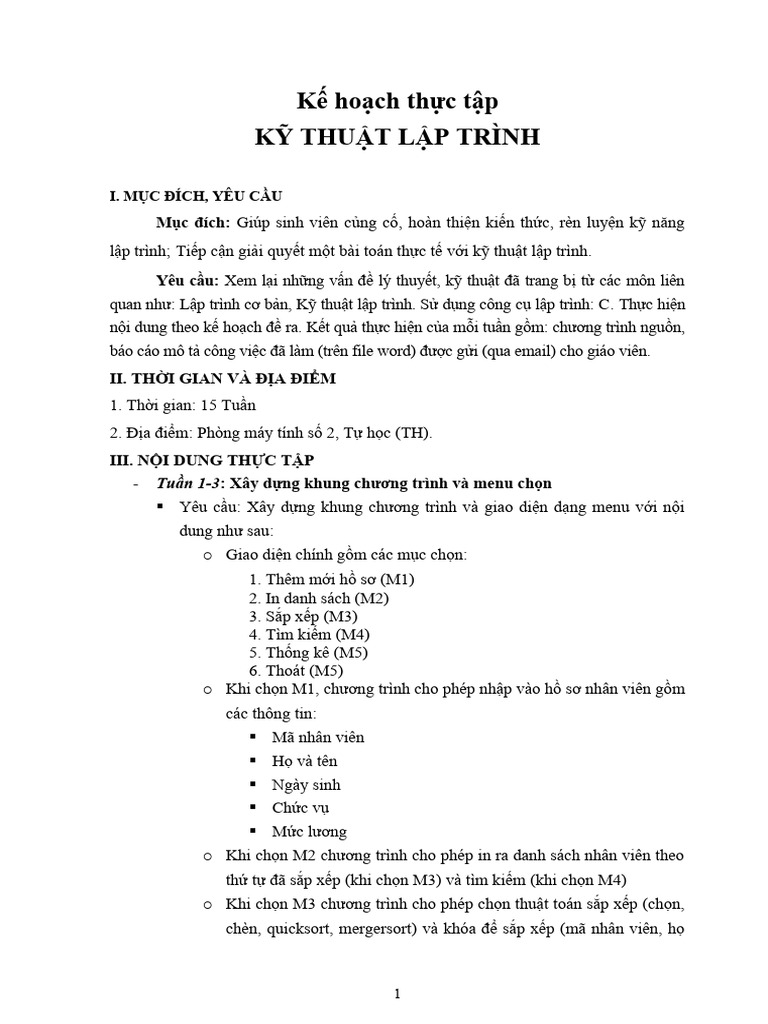 Kehoach Thuctap KTLT | PDF