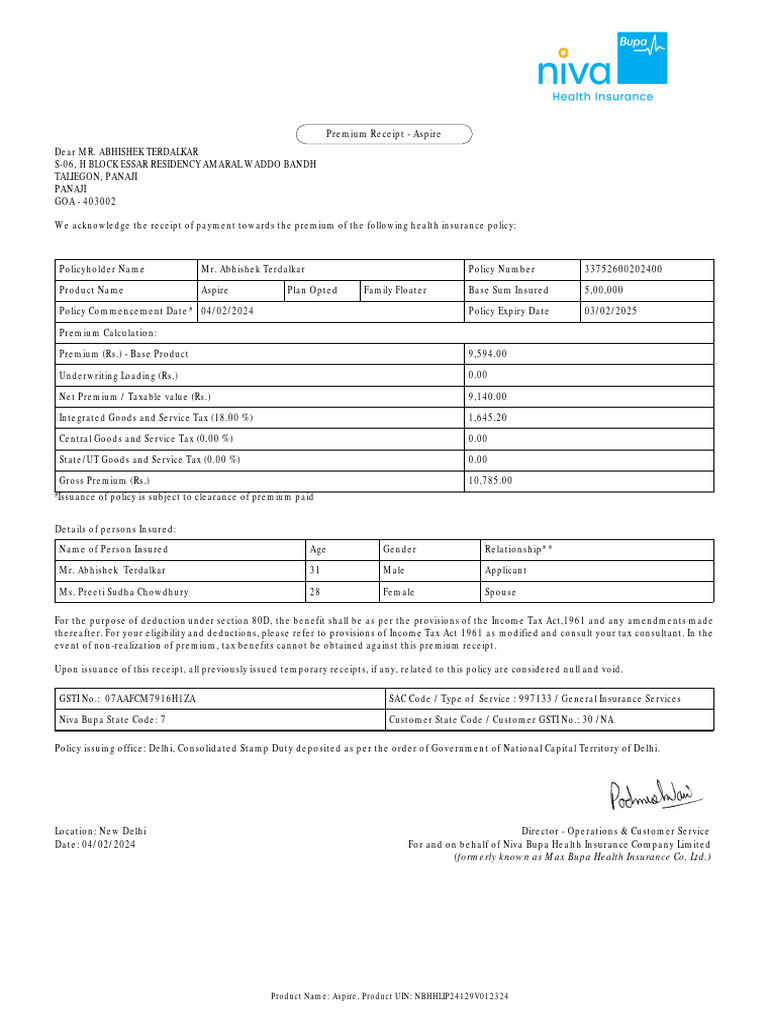 Premium Receipt | PDF | Insurance | Taxes