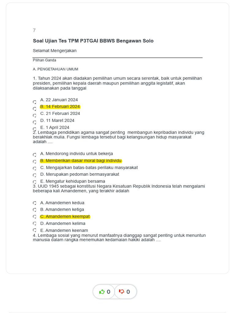 Contoh Soal Dan Jawaban TPM InsyaAllah Benar | PDF | Perjalanan