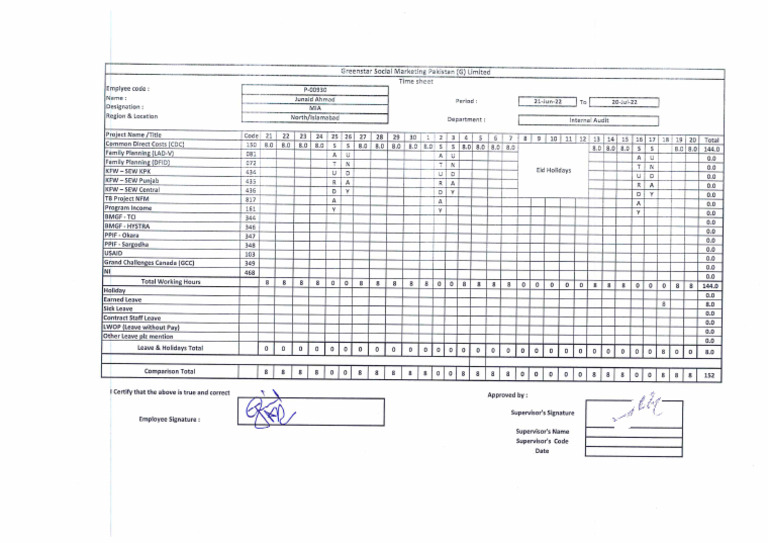 Junaid July Time Sheet | PDF