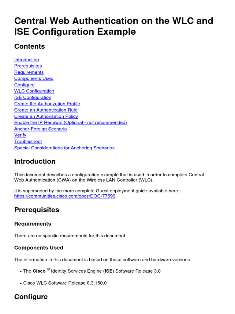 Central-Web-Auth AireOS WLC | PDF | Radius | World Wide Web